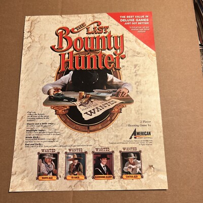 original 1994 11- 8'' the last bounty Hunter, ARCADE Video GAME Flyer ...