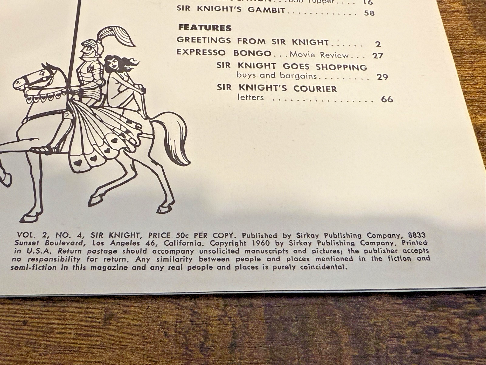 Vintage Sir Knight Men's Entertainment Magazine Vol 2 No 4 - 1960 Pin ...