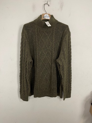Express Mens Sweater XXL Olive Green Cable Knit Fisherman Chunky Fall ...