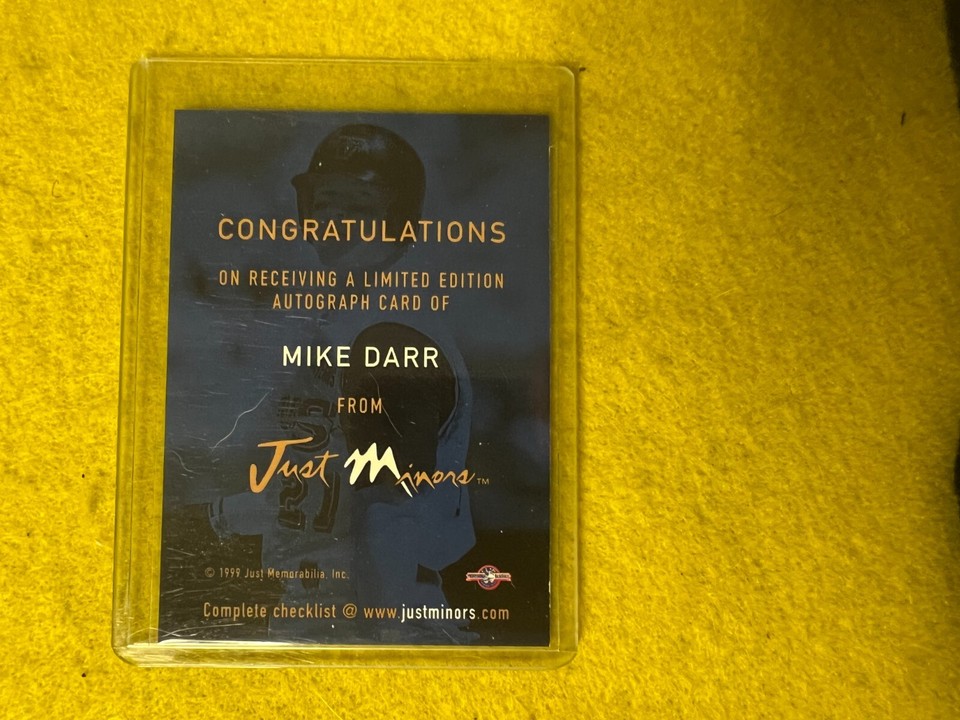 MIKE DARR 1999 Just 99 MEMORABILIA Base Autograph Rookie BASEBALL Card ...