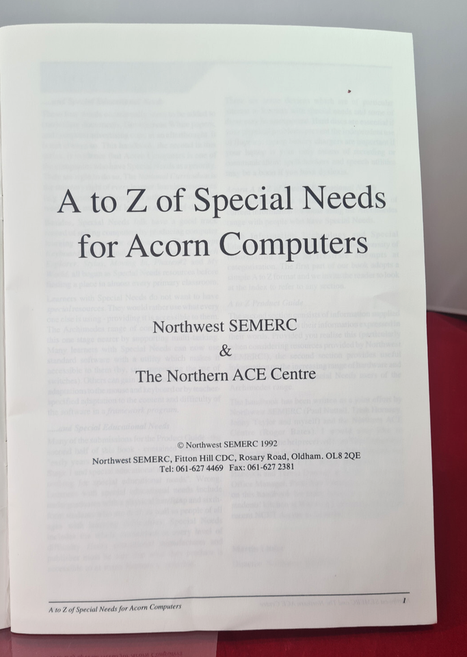 A-Z of Special Needs for Acorn Computers Guide by Northwest SEMERC 1992 ...