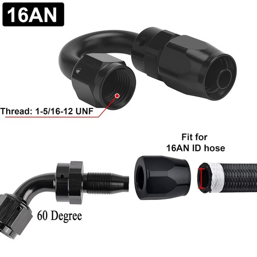2pcs 16AN Hose End Fitting 60 Degree Swivel for CPE Braided Fuel Hose ...