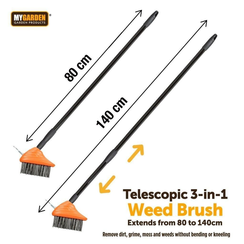 3 in 1 Patio Cleaner Wire Brush Telescopic Block Paving Weed Removal ...
