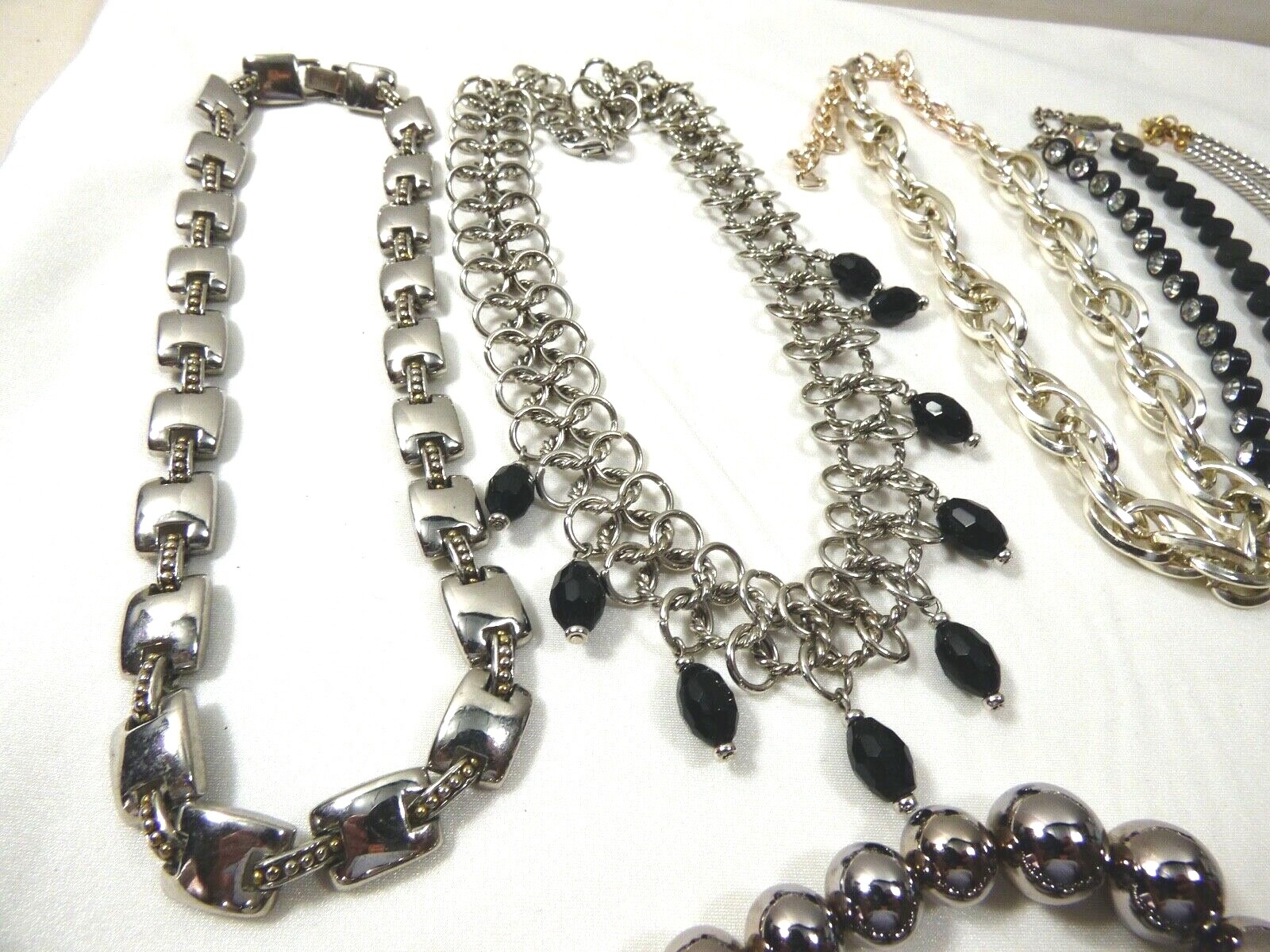 Lot of 8 fancy silver tone metal fashion multi style link chains ...
