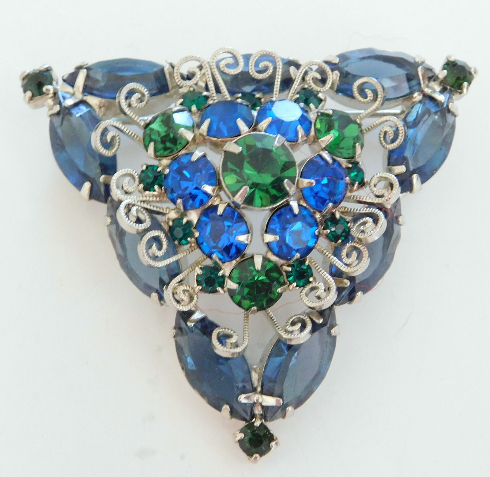 Beautiful Vintage Blue & Green Domed Triangle Rhinest… - Gem