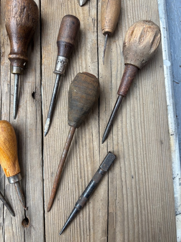 Vintage Lot 12 Scratch Awls Ice Picks Splicing Pusher Cobbler Stanley ...