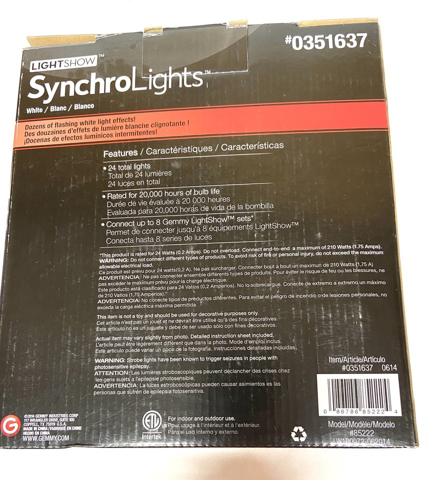 Synchro Lights 0351637 Light Show- set of 24 White Gemmy Icicle Lights ...