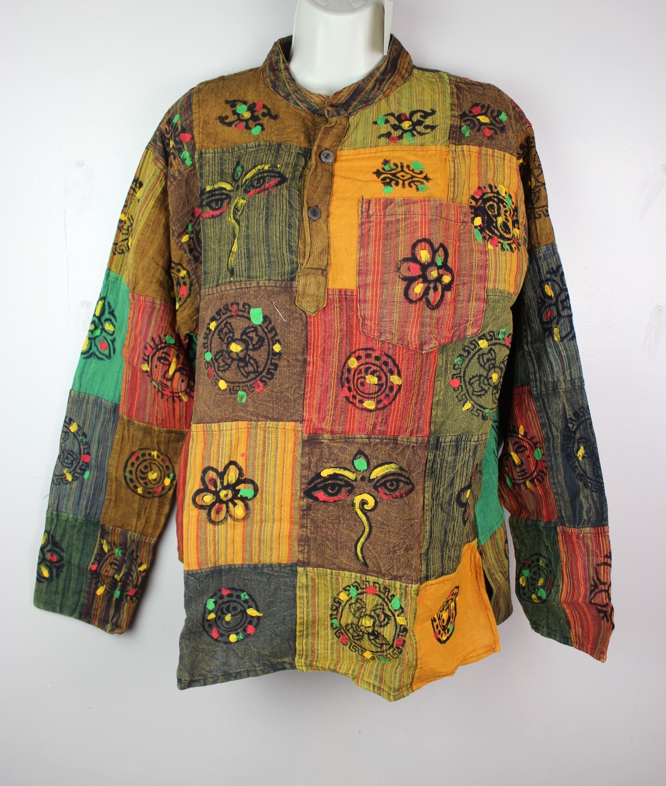 HANDMADE Stonewash Patchwork Shirt Festival Top Pullover Hippy Kurta ...