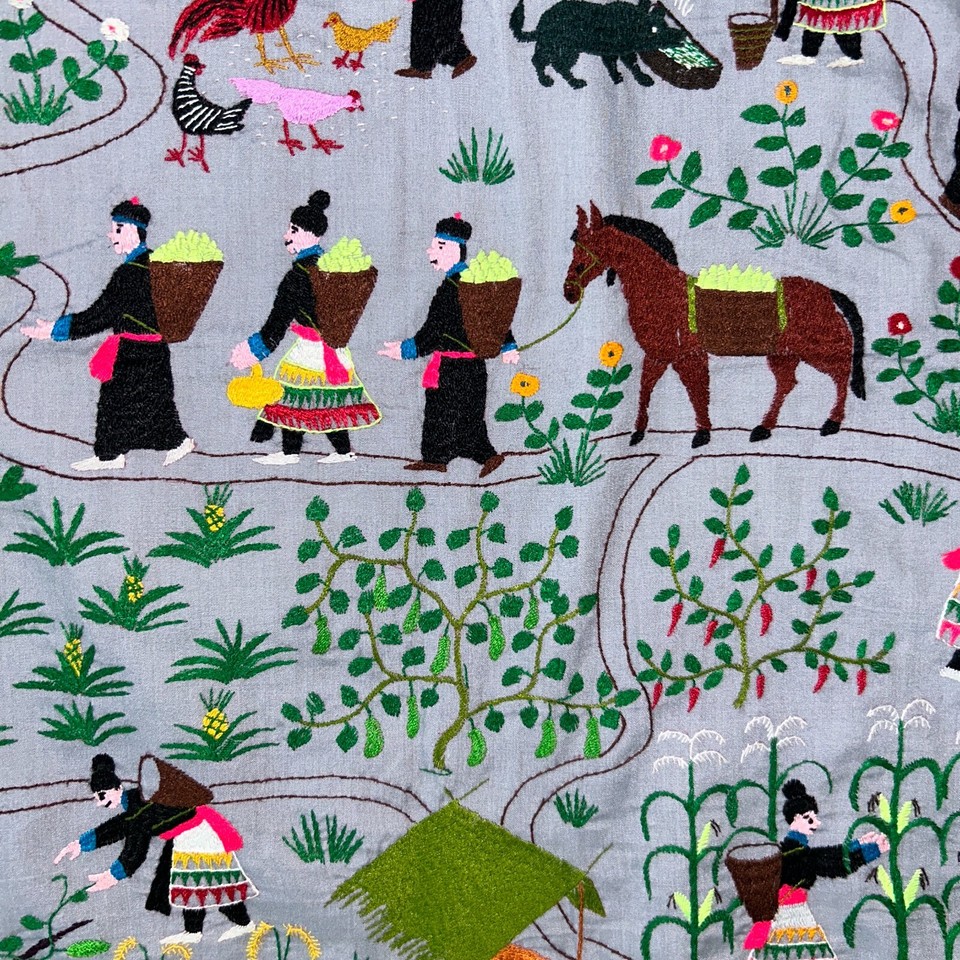 UNFramed Hmong Paj Ntaub Story Cloth Crewel Cartographic Quilt Vietnam ...