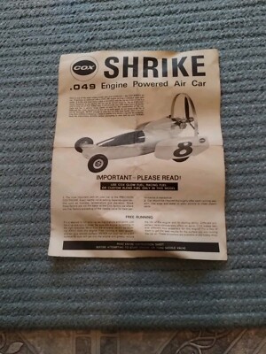 ORIGINAL COX SHRIKE .049 ENGINE POWERED CAR OWNER'S MANUAL INSTRUCTIONS ...