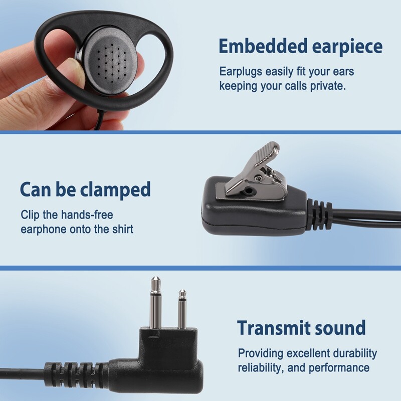(2 Pack) 2Pin Advanced D Shape Clip-Ear Ptt Headset Earpiece Mic For 2 ...
