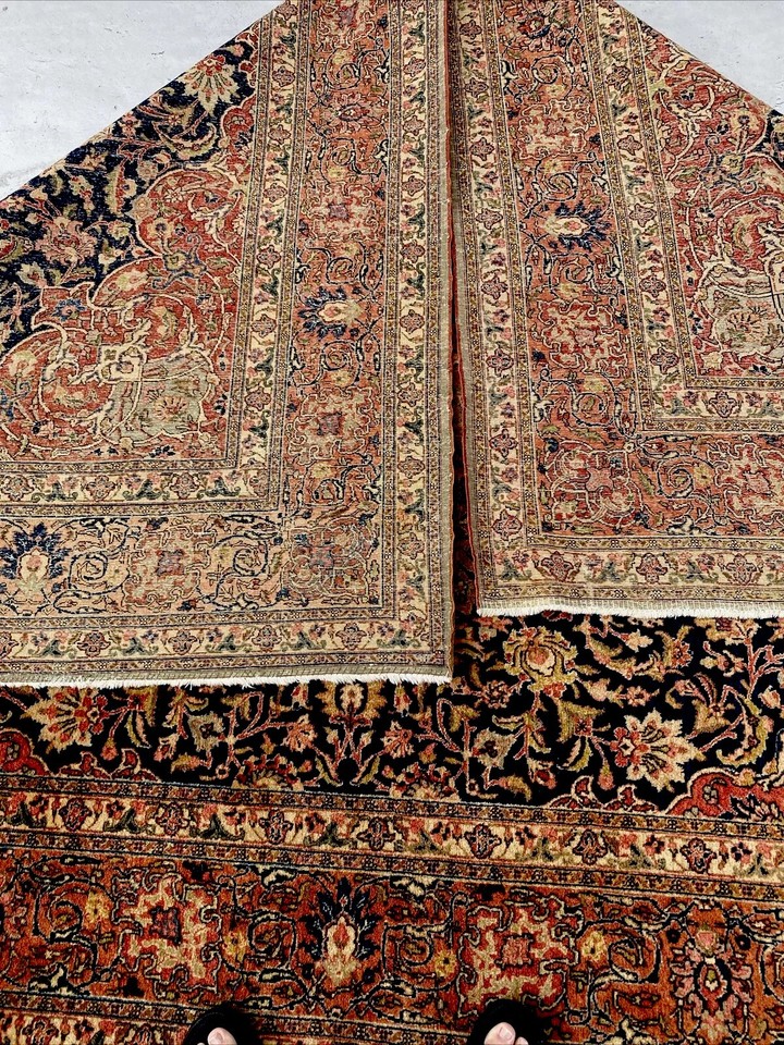 Antique 8 X 11 Tabreez Carpet Rug Fine Weave Navy Blue Rust Gold Sage ...