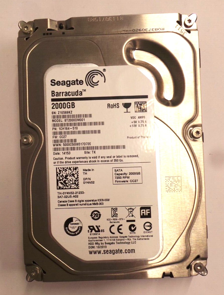 DELL Y4N52 2TB 7200RPM 64MB 3Gb/s SATA BARE HDD ST2000DM001 ...