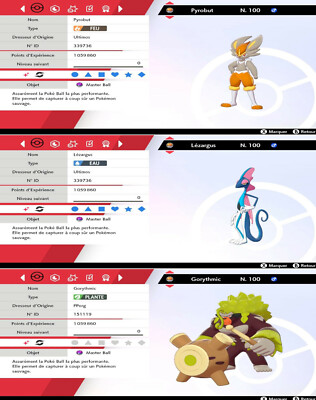 Pokemon PYROBUT + LEZARGUS + GORYTHMIC SHINY 6iv Talents cachés (épée ...