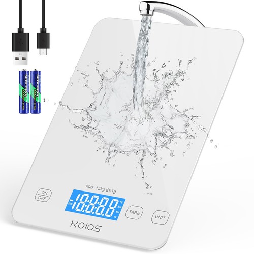 White Digital Kitchen Scale 33lb/15kg, Food Weight in Grams/Ounces, LCD ...