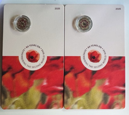 2x 2025 Remembrance 80th Anniversary of WWII $2 Red Poppy C MINT Carded ...