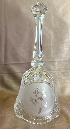 Vintage Dinner Bell 24% Lead Crystal Etched Rose Design Frosted Pannel ...