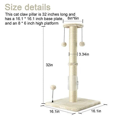 32" Tall Cat Scratching Post Sisal Rope Scratch Posts With Hanging Ball ...