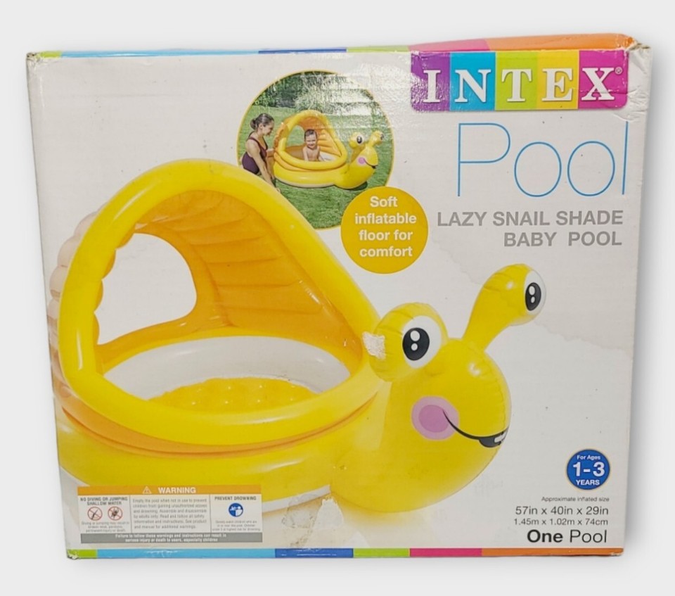 INTEX LAZY SNAIL BABY POOL w SHADE INFLATABLE KIDS POOL SOFT OUTDOOR ...