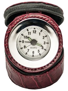 TRAVEL MINI ALARM ANALOG CLOCK IN LEATHER CASE. | eBay