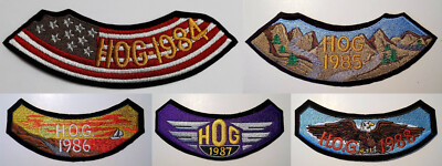 RARE LOT 1984-5-6-7-8 HOG 5 HARLEY OWNERS GROUP ROCKER PATCH BIKER NEW ...