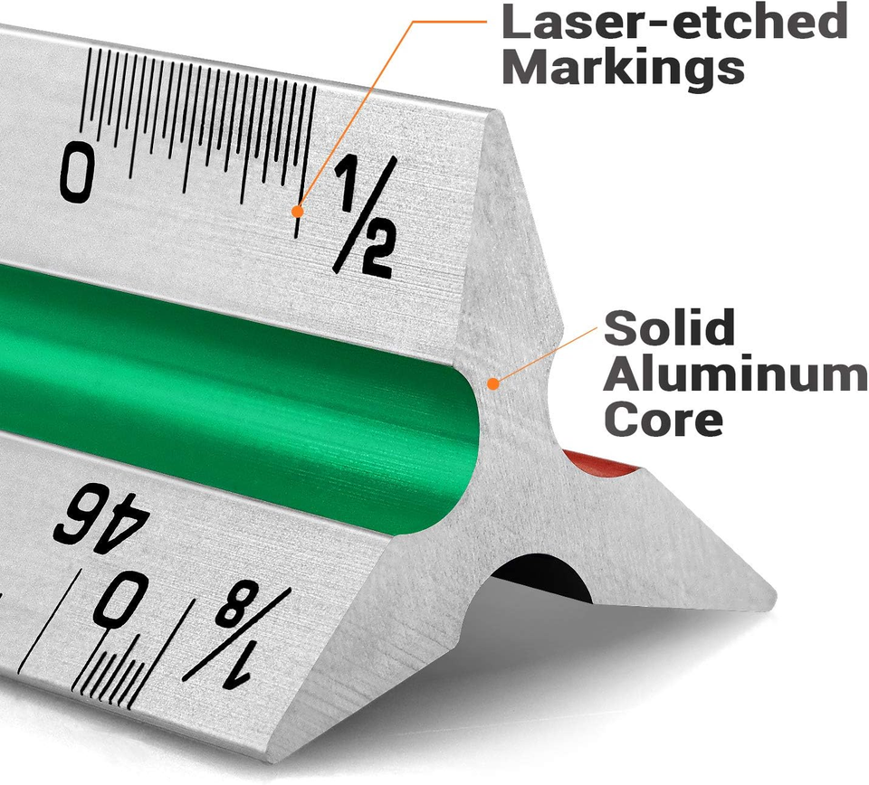 12" Architectural Scale Ruler Aluminum Architect Scale Triangular Scale ...