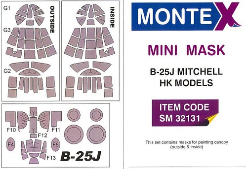 Montex 1/32 NORTH AMERICAN B-25J MITCHELL CANOPY PAINT MASK HK Models ...