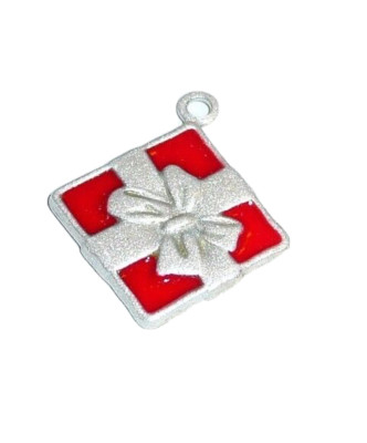 Adorable Christmas Present Charm for Bracelet - Metal Charm Red & White ...