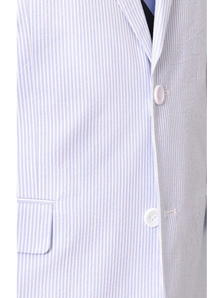 Emigre Classic Fit Blue Striped Two Button Cotton Seersucker Suit | eBay