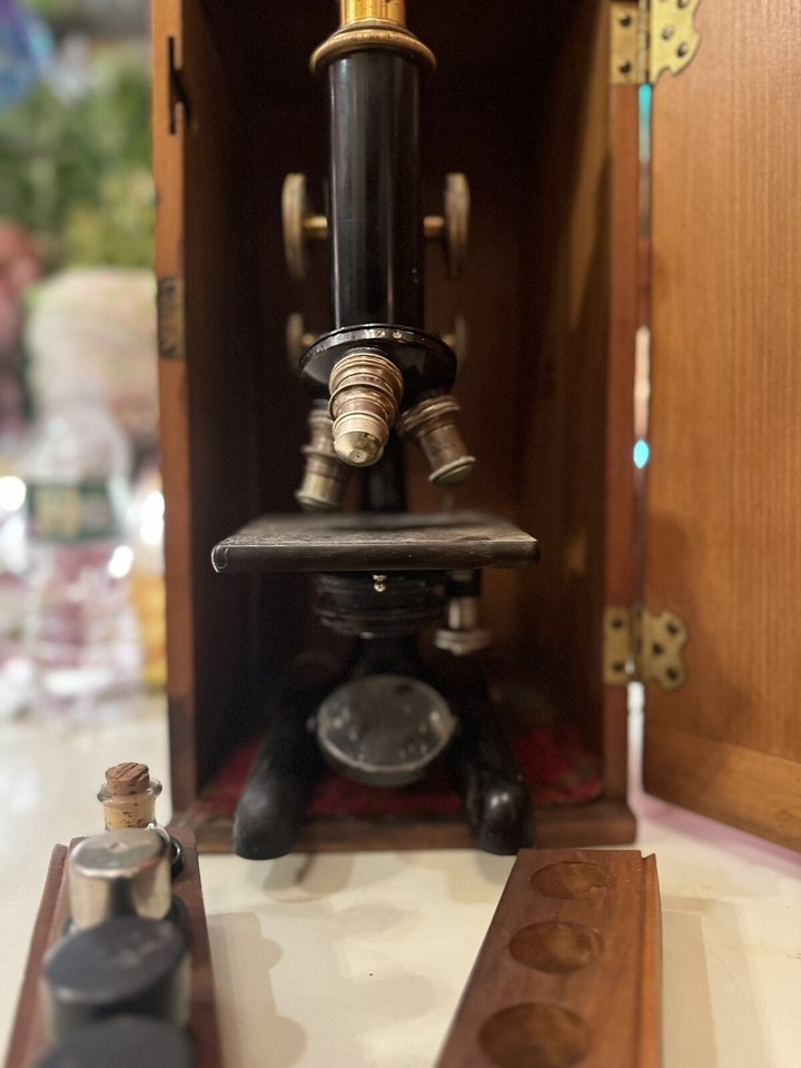PAIR! PAIR! Antique Bausch & Lomb Brass Microscopes, With Wood Boxes ...