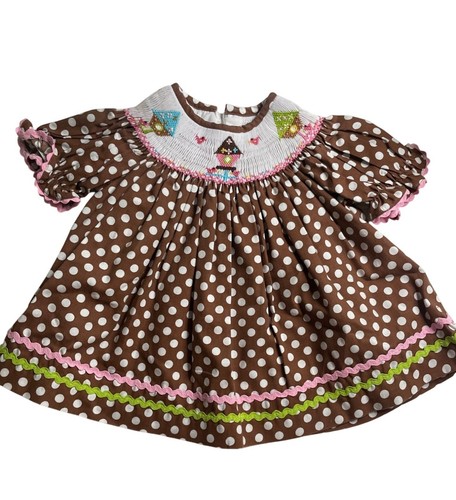 Brown Polka Dot Baby Dress 12M By Cukees With Embroidered Collar ...