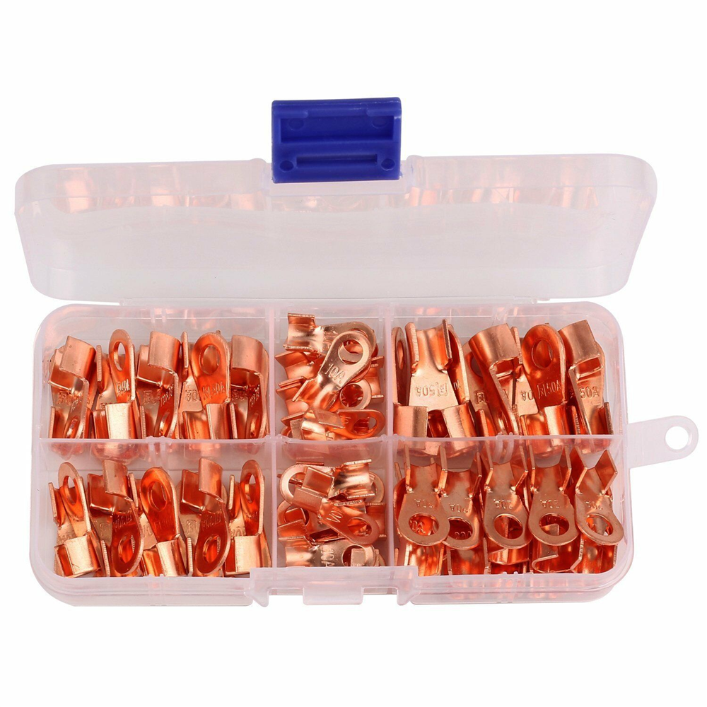70PCS Open Barrel Wire Crimp Connector Tubular Battery Cable Eye Copper ...