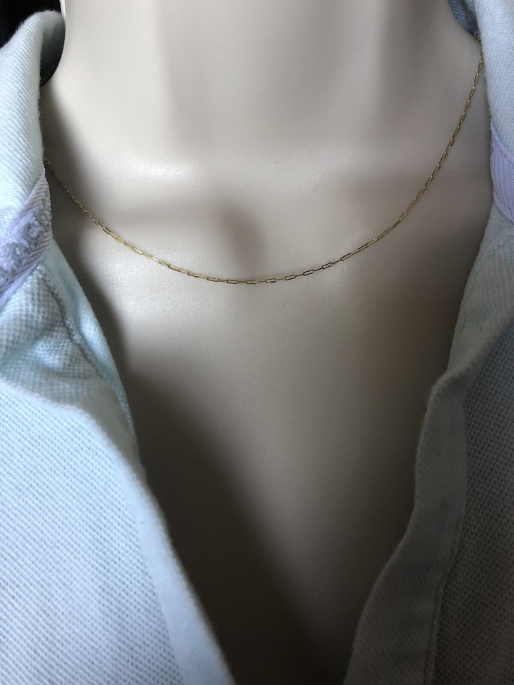 14K Solid Gold Authentic Gold W/ 14K STAMP Paperclip 1mm Necklace THIN ...