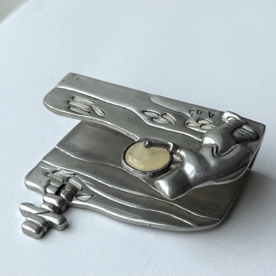 Native Inuit Inukshuk Business Card Holder Pewter Engraved Stone Inlay ...