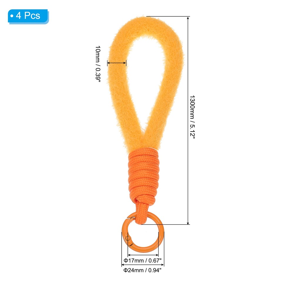 Macrame Keychain Wristlet, 4Pcs Plush Keychain Bracelet, Yellow Orange ...