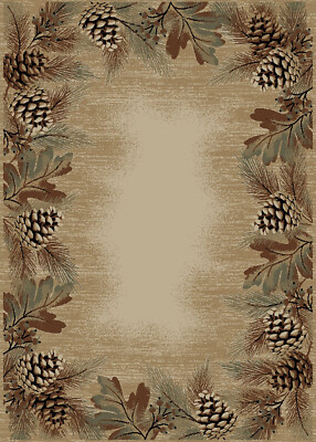 Pembroke Pines Area Rug Runner Lodge Cabin Open Pine Cone Border ...