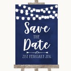 Navy Blue Watercolour Lights Save The Date Personalised Wedding Sign ...