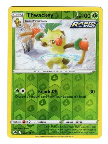 Pokemon TCG Thwackey SWSH Chilling Reign 017/198 Reverse Holo Uncommon ...