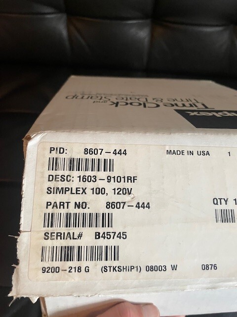 Simplex Model 100 1603-9101 Time Stamp Clock w/ Adapter and Keys! - NEW ...