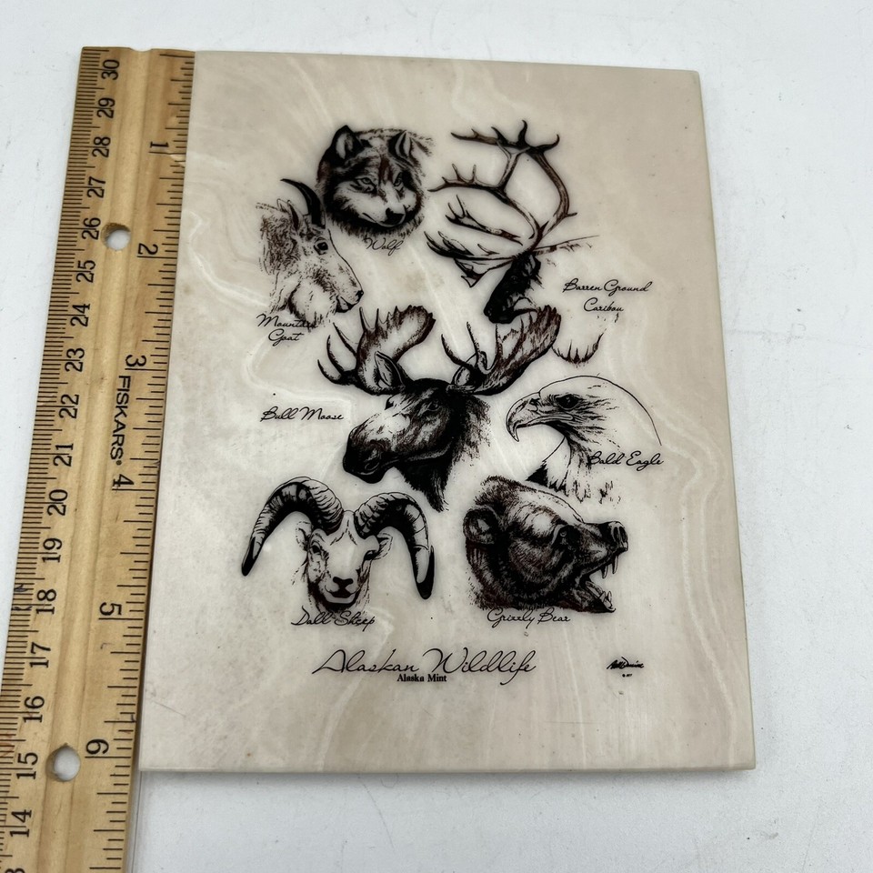 Bill Devine 1977 Kiana Alaska Wildlife Etched Plaque/trivet | eBay