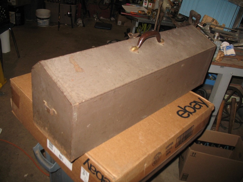 VTG METAL BROWN KENNEDY CARPENTER TOOLBOX 32 x 8 x 10 WOODWORKING TOOL ...