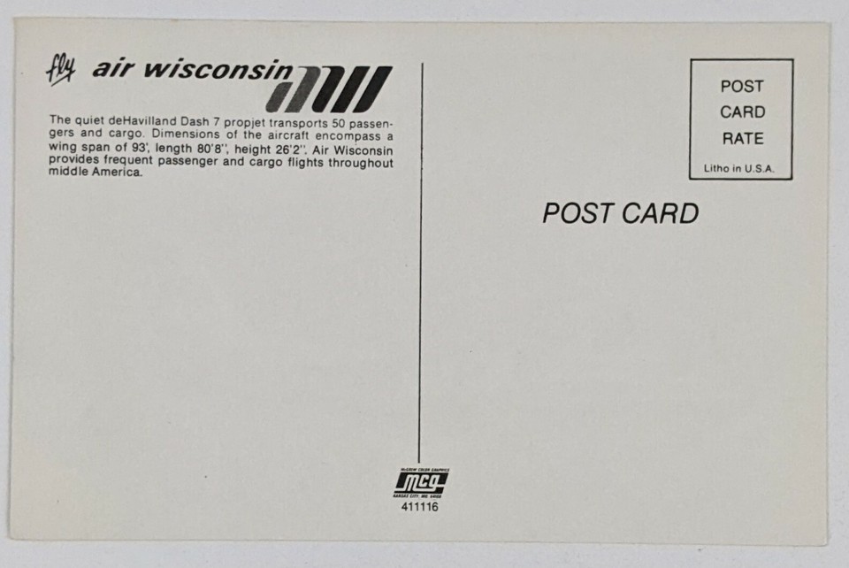 Air Wisconsin deHaviland Dash 7 Propjet In Flight Airplane Vintage ...