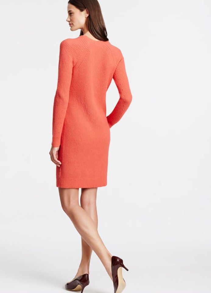 Ann Taylor - Petite SP Coral Orange V-Neck Ribbed Stitch Sweater Dress ...