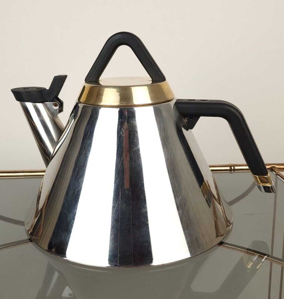 Vintage 1977 Futurist Kamenstein Mirrored Steel Gold Brass Tea Kettle ...