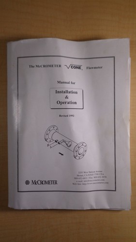 McCROMETER VCONE Flowmeter Installation and Operation Manual 8E B4 | eBay