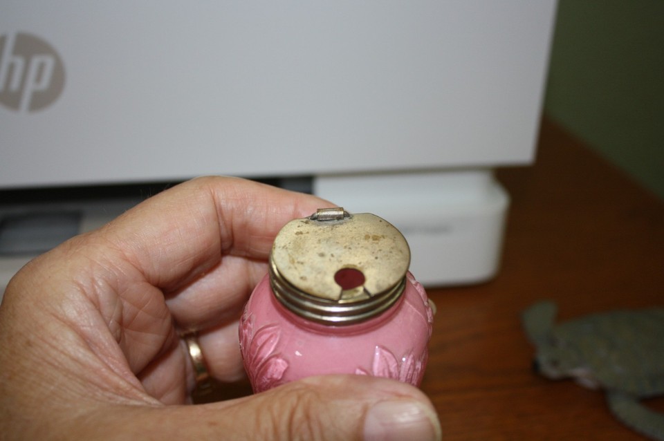 Victorian Pink Cased Flaming pattern salt, pepper, mustard & vinegar ...