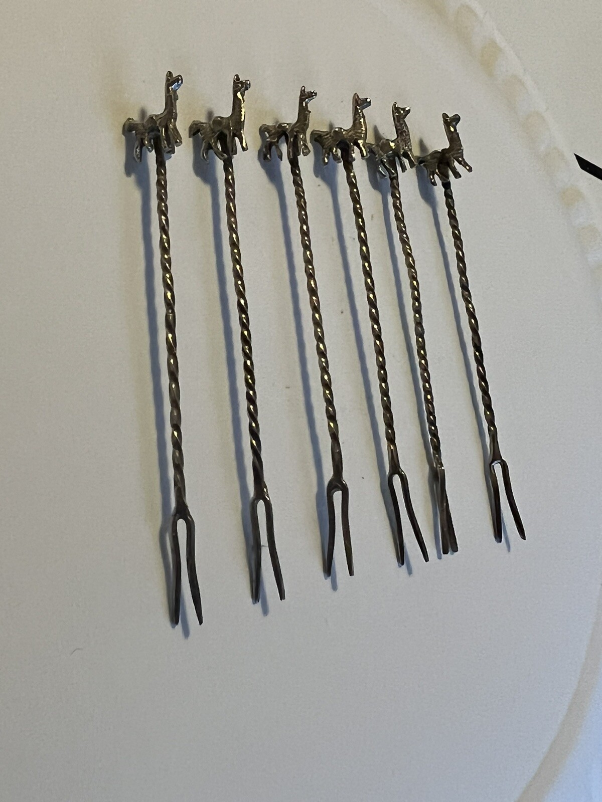 Vintage Handmade Sterling Alpaca Lama Cocktail Bar Olive Forks Set of 6 ...