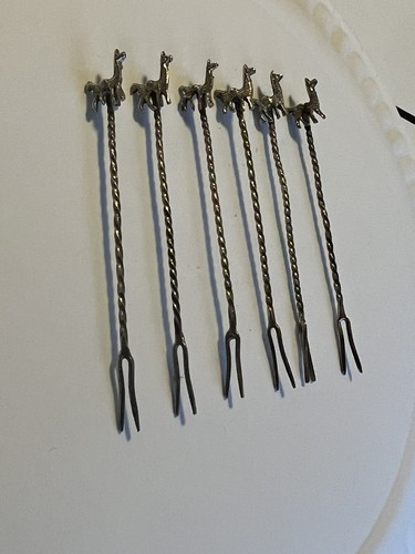 Vintage Handmade Sterling Alpaca Lama Cocktail Bar Olive Forks Set of 6 ...