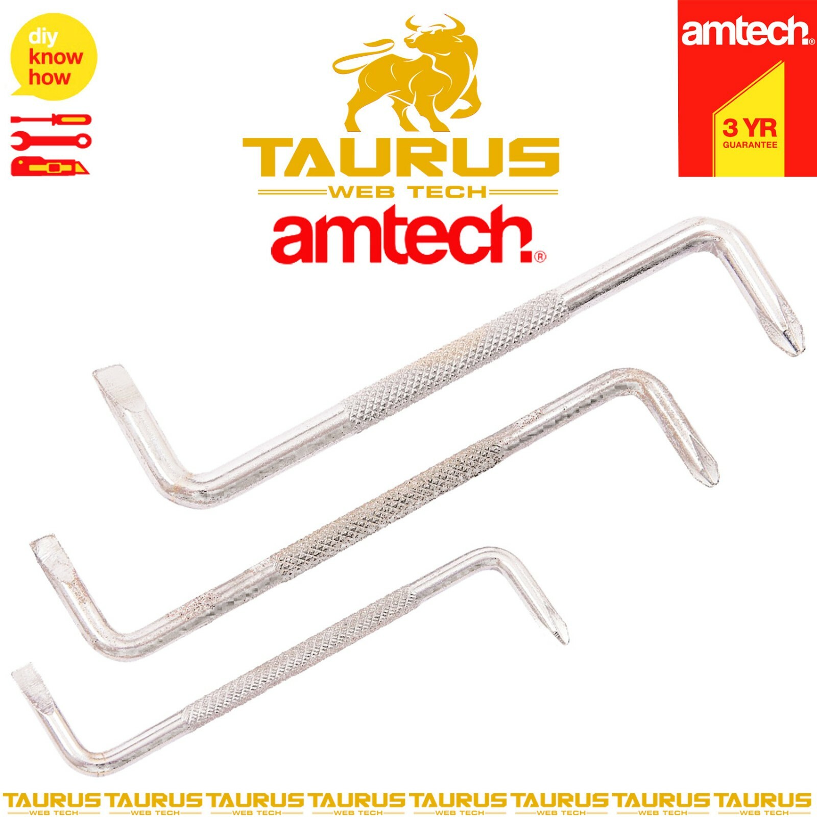 3 x AMTECH Offset SCREWDRIVER Set Cranked Right Angle Tight Space Bent ...