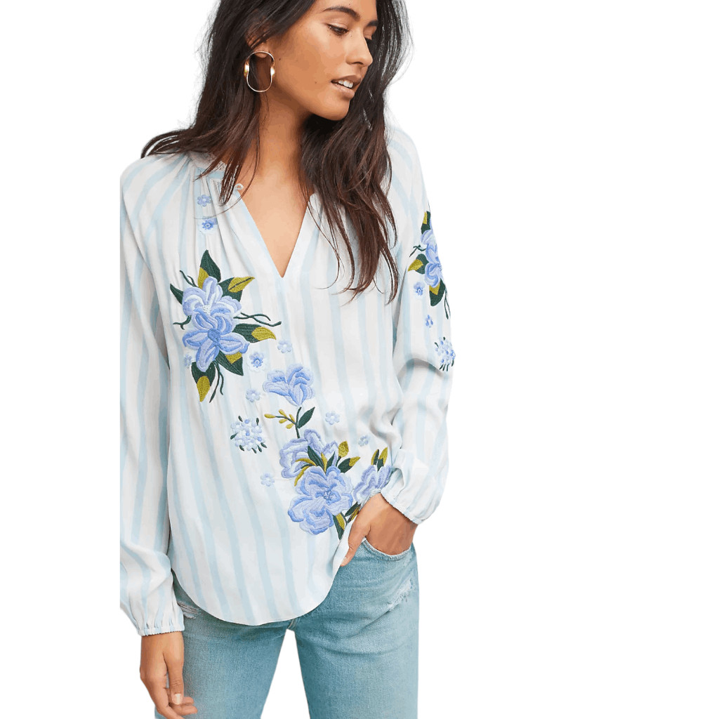 Anthropologie AKEMI + KIN Manuela Blue Striped Floral… - Gem